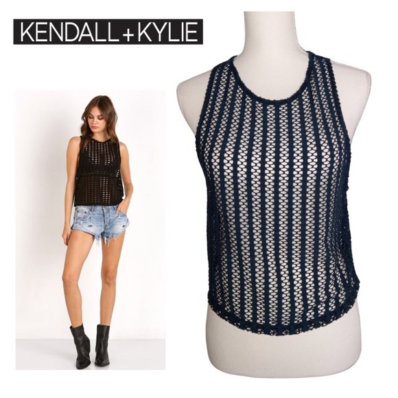 Kendall & Kylie | Tops | Kendall Kylie Dark Navy Laser Cut Sheet Tank ...